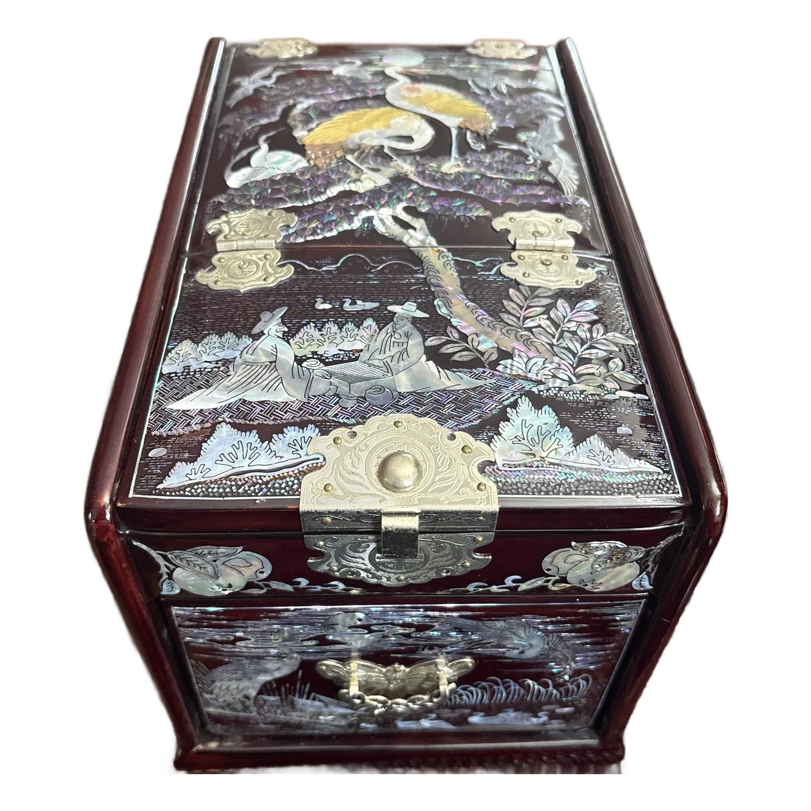 1930s Najeonchilgi Inlaid Mother of Pearl Large Lacquered Jewel Box ...
