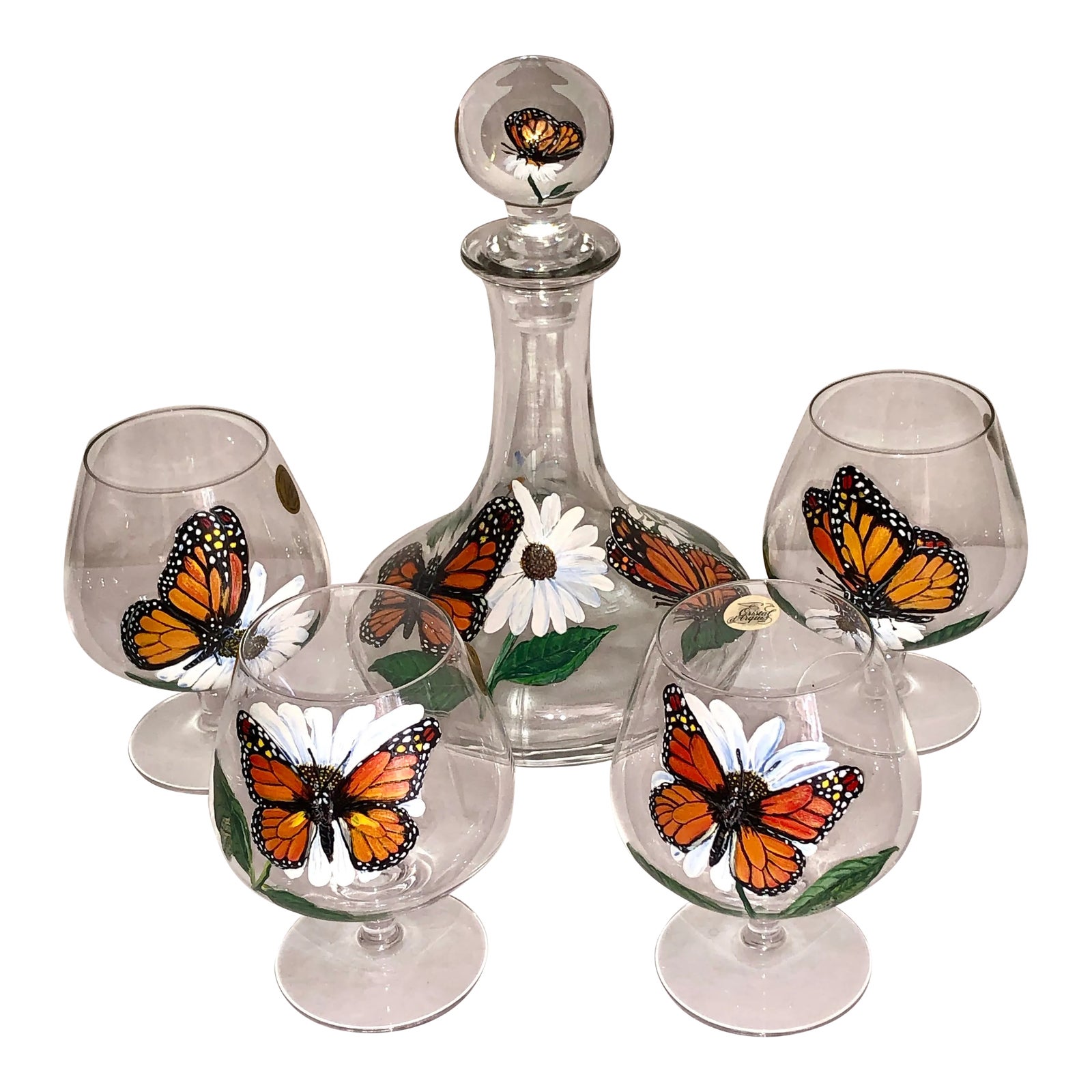 Hand Painted Butterflies Cristal D' Argue France Lead Crystal Brandy ...