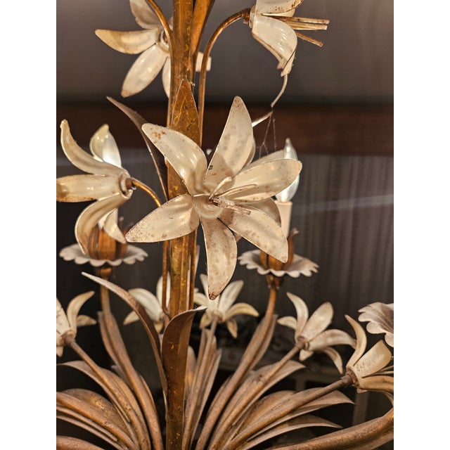 1950s Italian Tole Flowers Gilt Six-Light Chandelier | Chairish