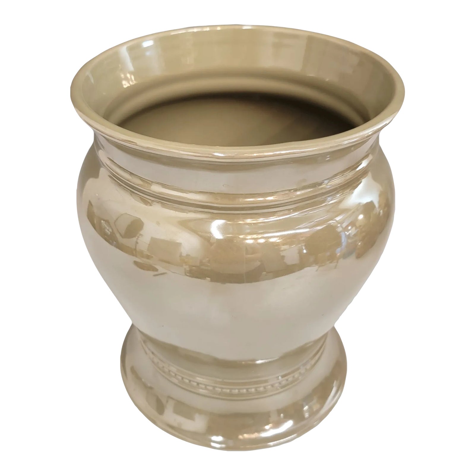 Vintage 1990 Glossy Ceramic Luster Green Vase | Chairish