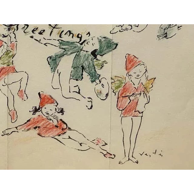 Seasons Greetings #2- Drawing by French Painter Marcel Vertes | Chairish