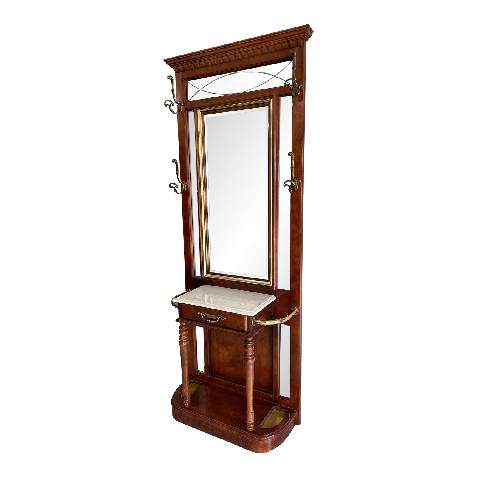 Vintage Pulaski Furniture Corp. Beveled Glass Hall Tree With Marble ...
