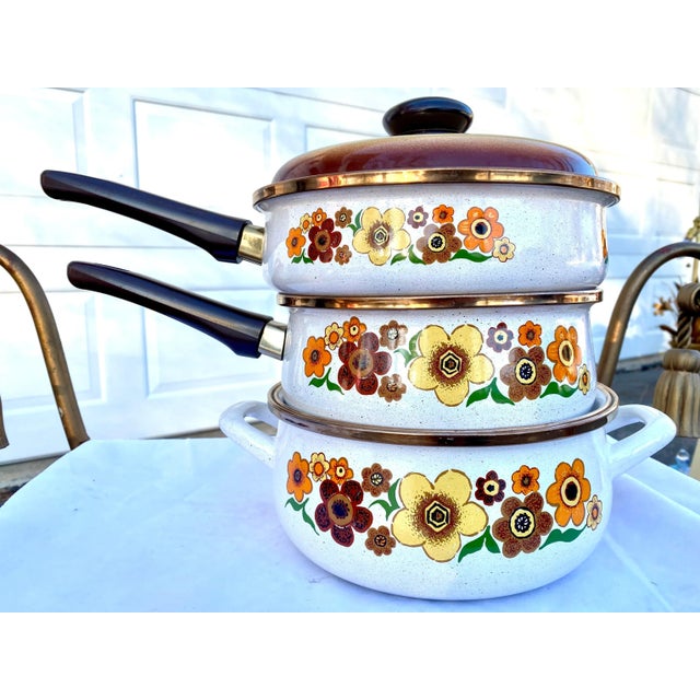 1970’s Enameled Cookware- Set of 3 | Chairish