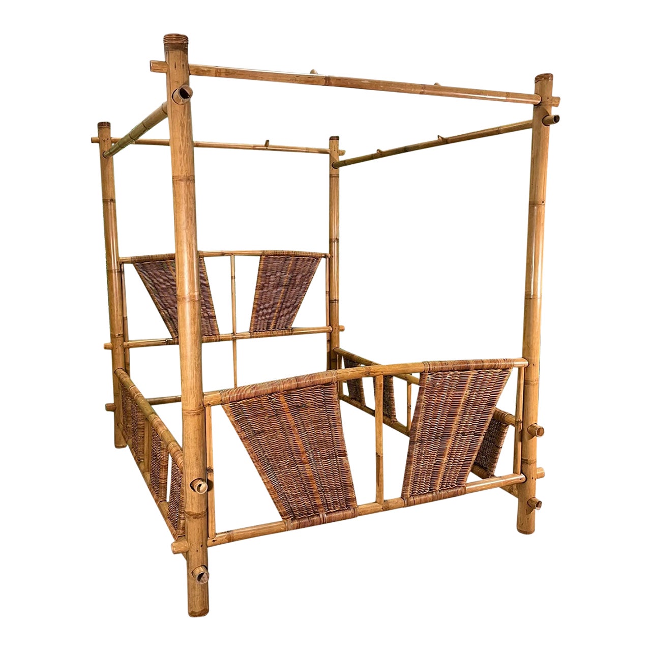 Bamboo and Rattan Queen Size Canopy Bed | Chairish