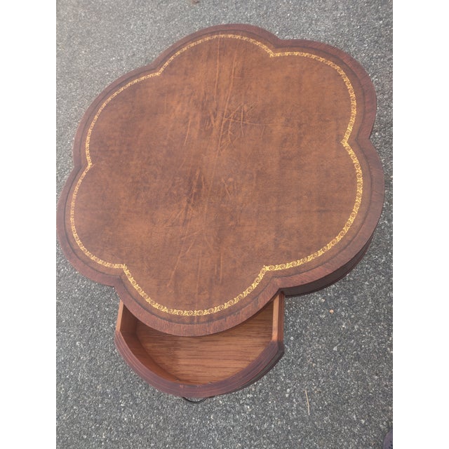 Early 20th Century Vintage Leather Top Mahogany Clover Leaf Shaped Side ...