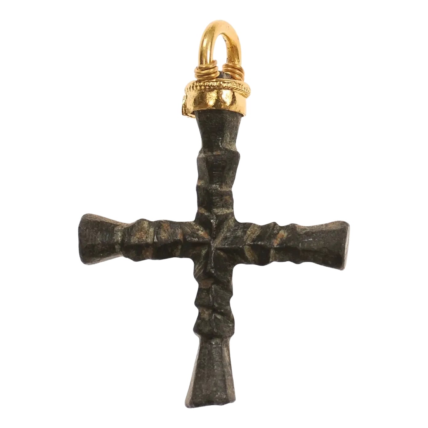 Antique Slender Bronze Cross with 21K Gold | Chairish