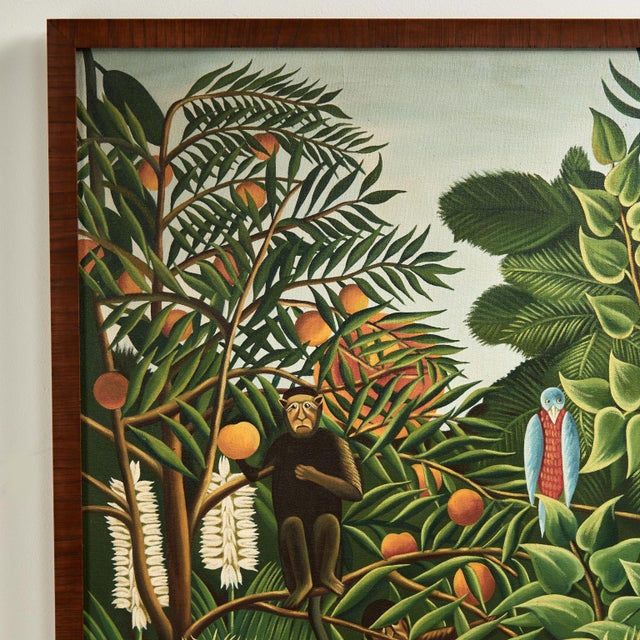 Vintage Haitian Painting of a Jungle Scene With Monkeys | Chairish