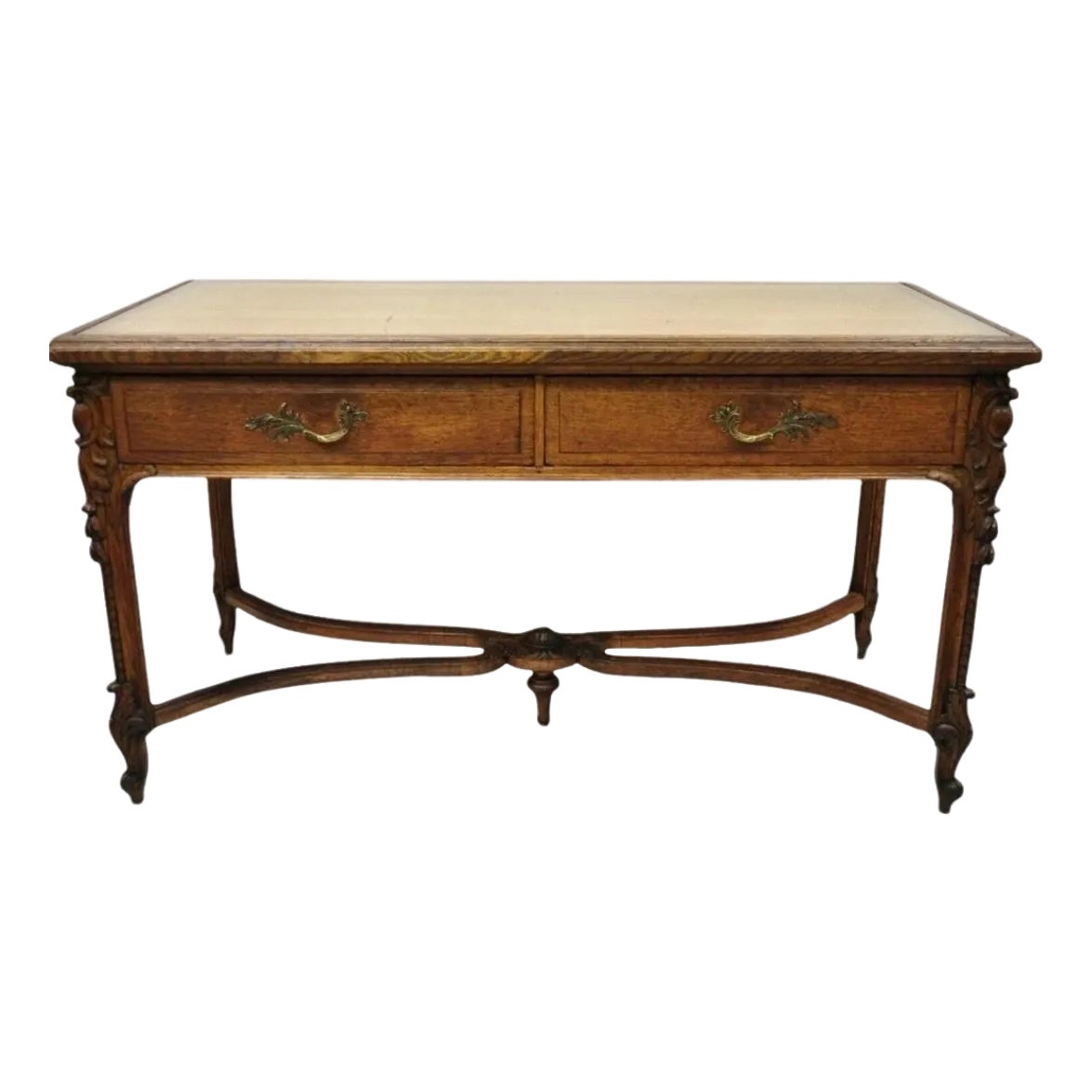 Antique French Victorian Louis XV Style Oak 2 Drawer Writing Desk ...