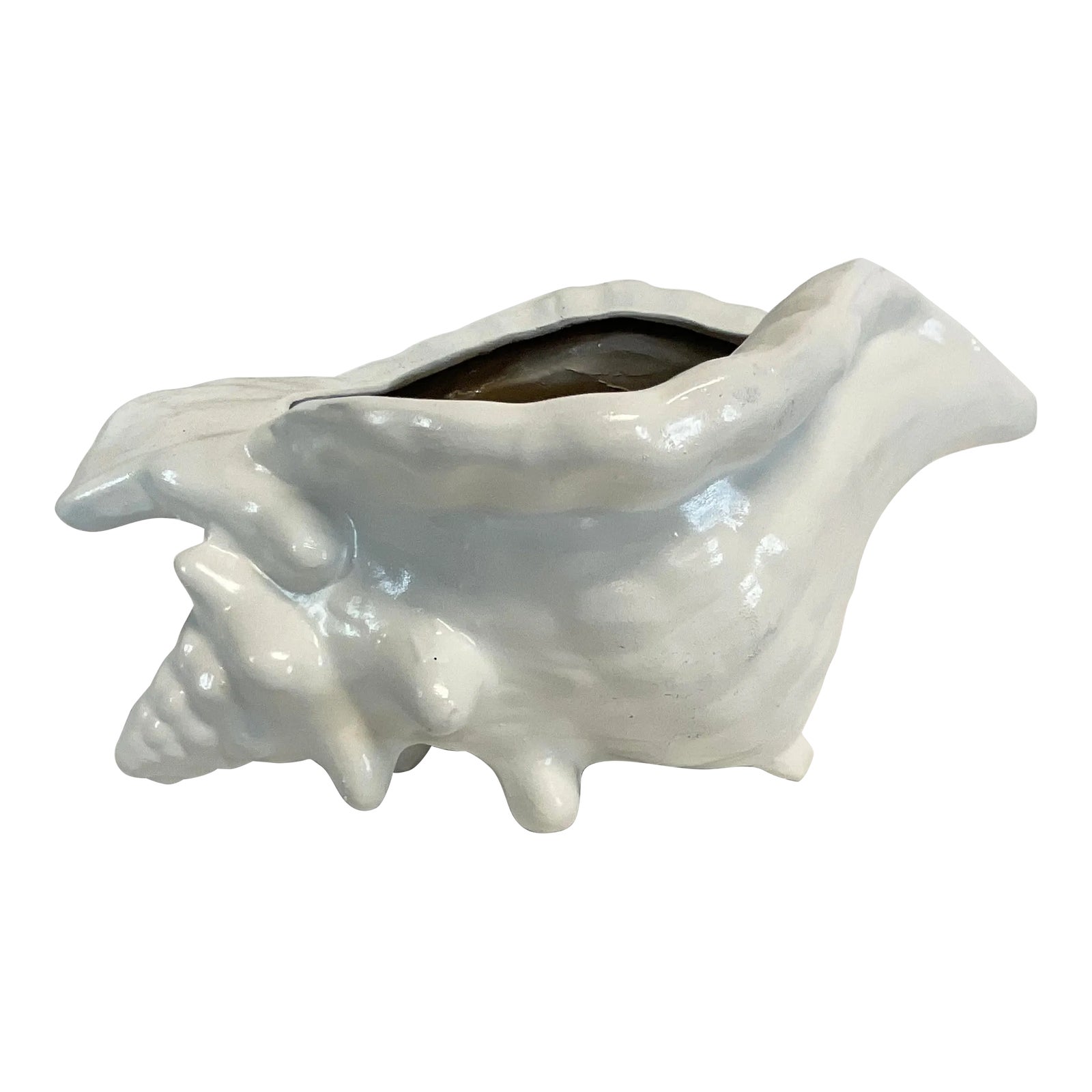 Mid-Century Coastal Chic Large Majolica Ceramic Conch Shell Planter ...