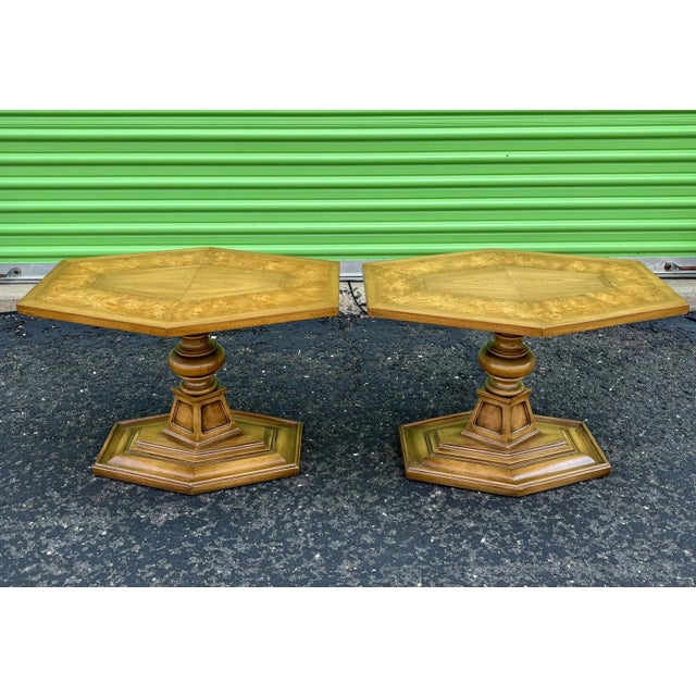 Mid Century Weiman Heirloom Capri Burl Neo-Classical Side Tables | Chairish