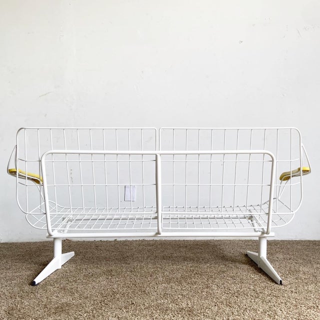 Danish Modern White Wire Metal Sofa With Yellow Arm Rests | Chairish