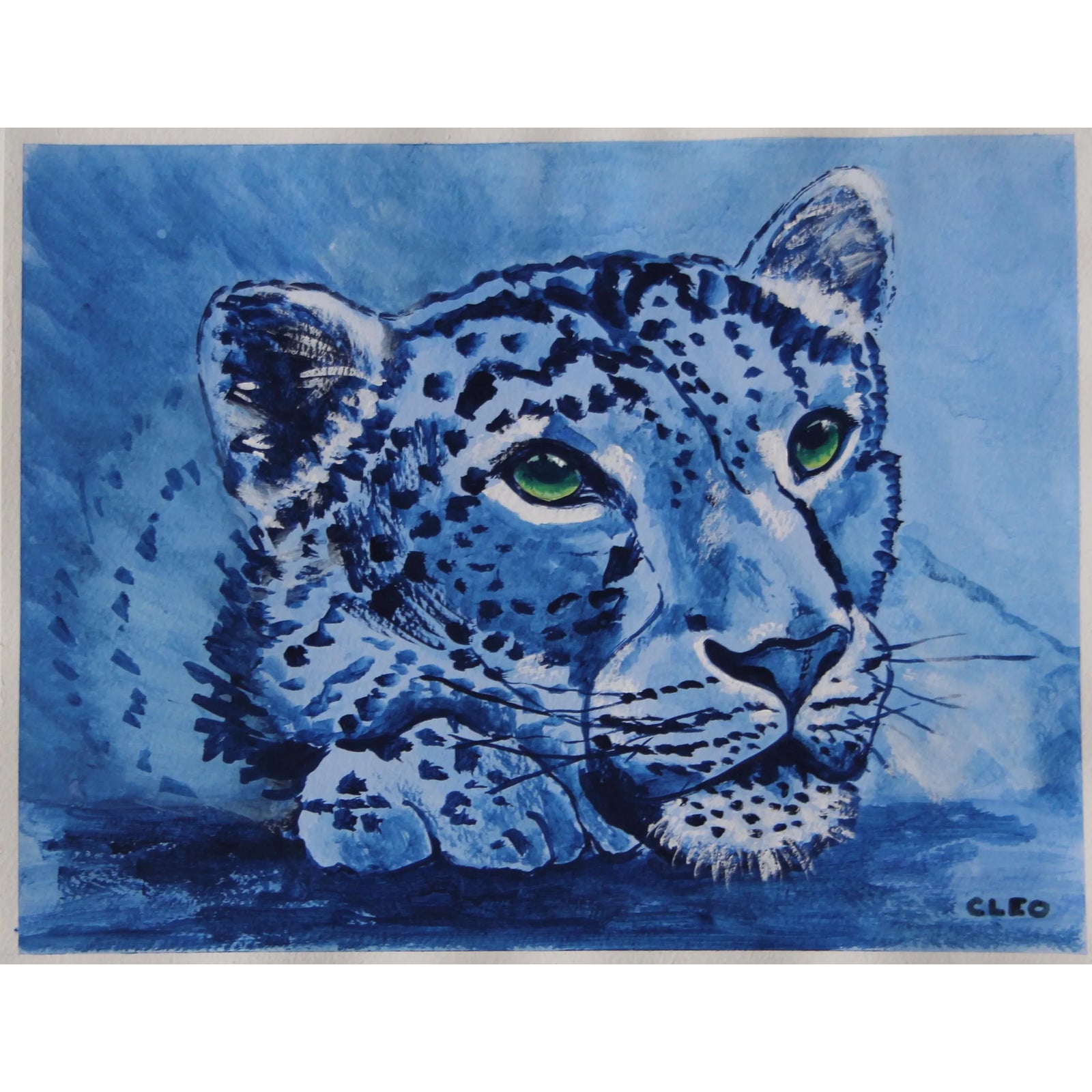Leopard Big Cat Animal Portrait Blue Expressionism Realism Original ...