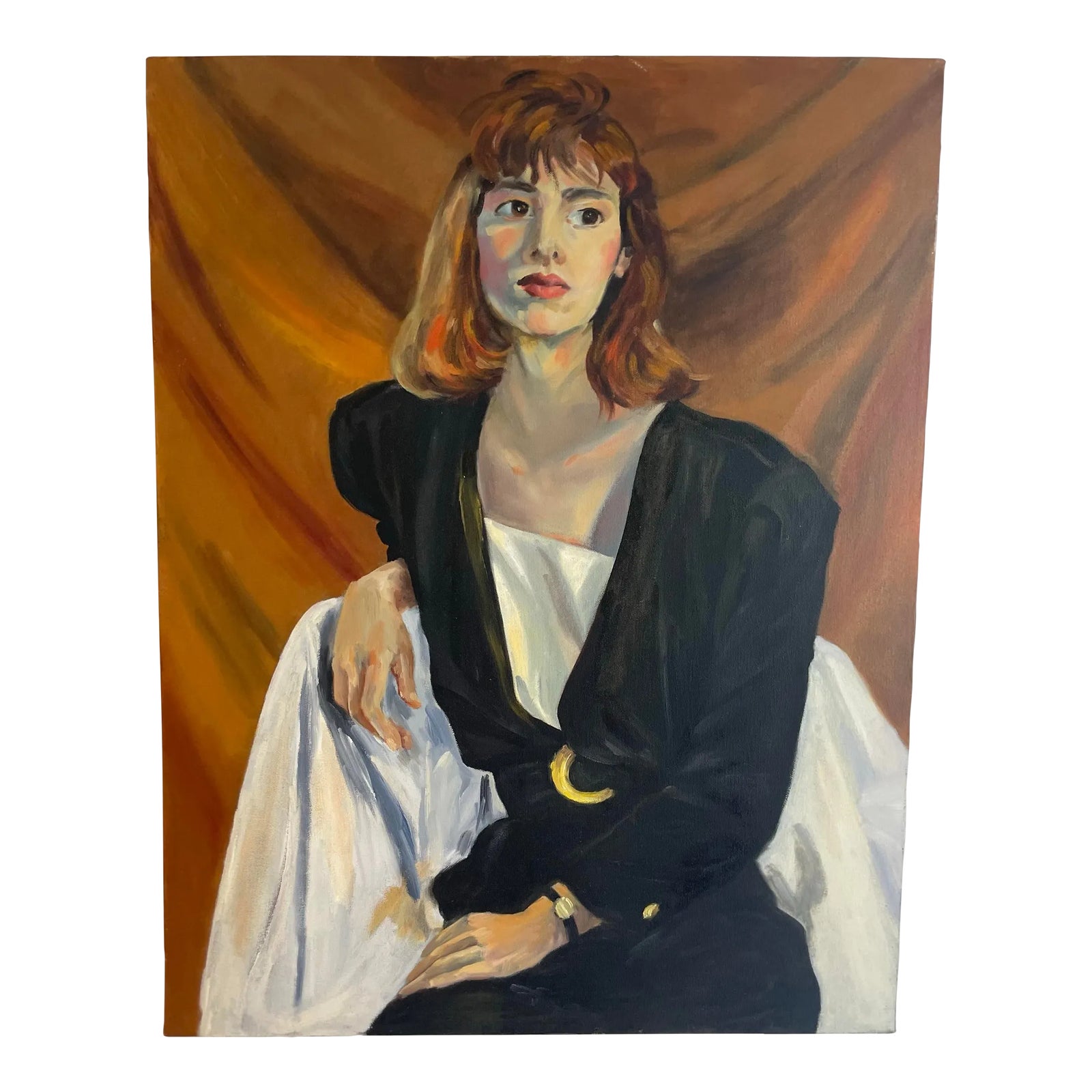 Original Patricia Max Portrait of Woman Wearing Halston Dress Painting ...