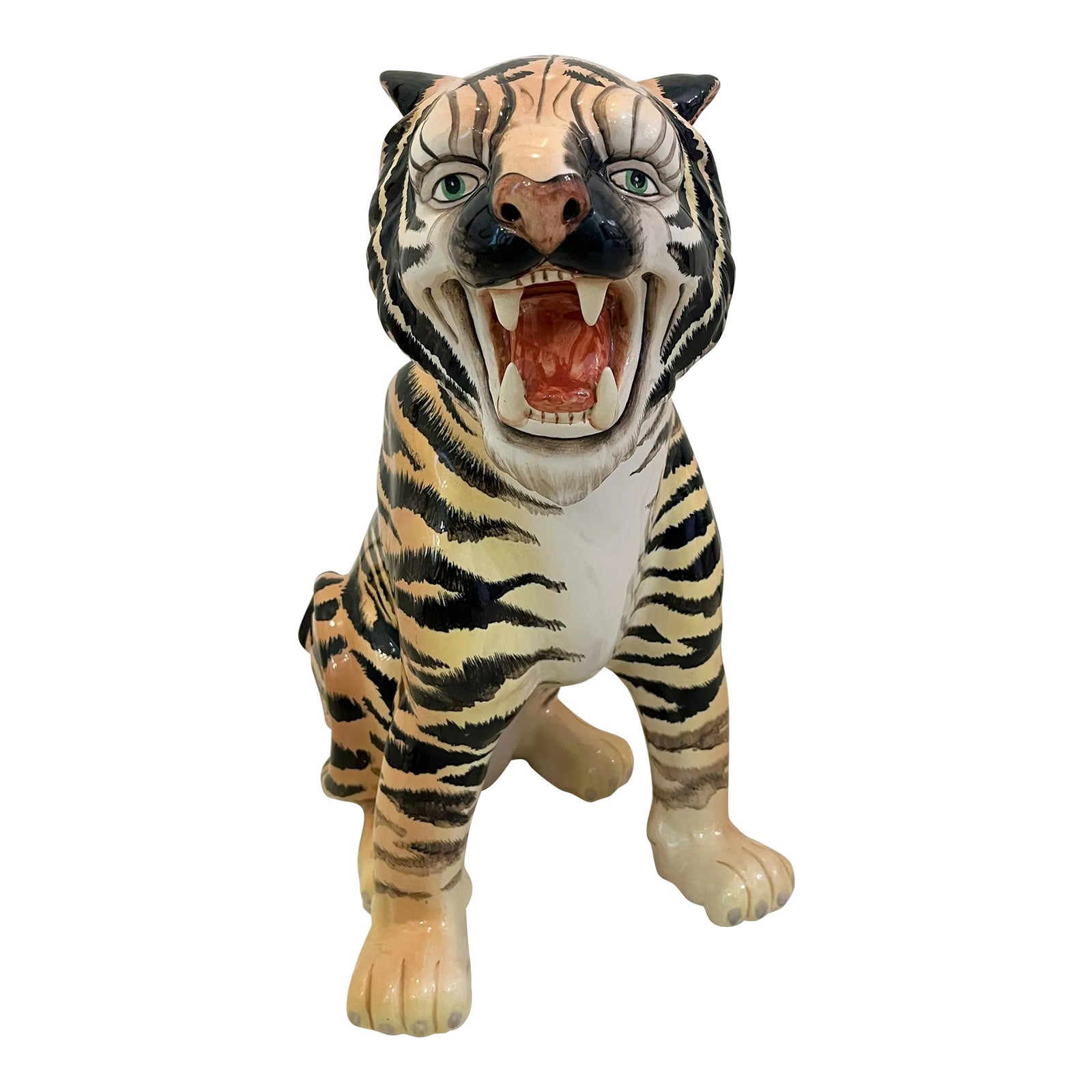 Vintage 1970's Large Scale Hand Painted Ceramic Tiger Figure | Chairish
