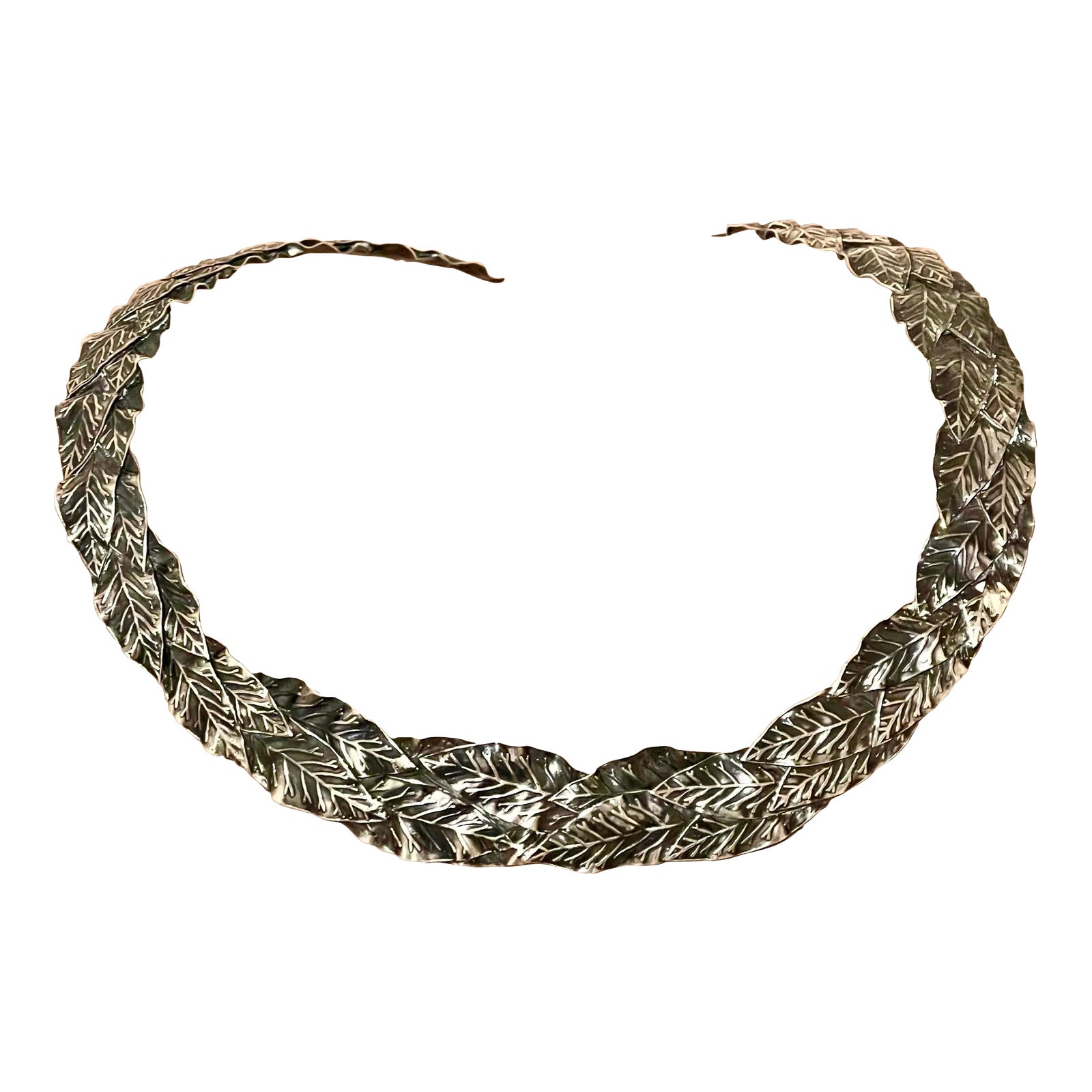 Buccellati Style Sterling Silver Hand Forged Leaves Choker | Chairish