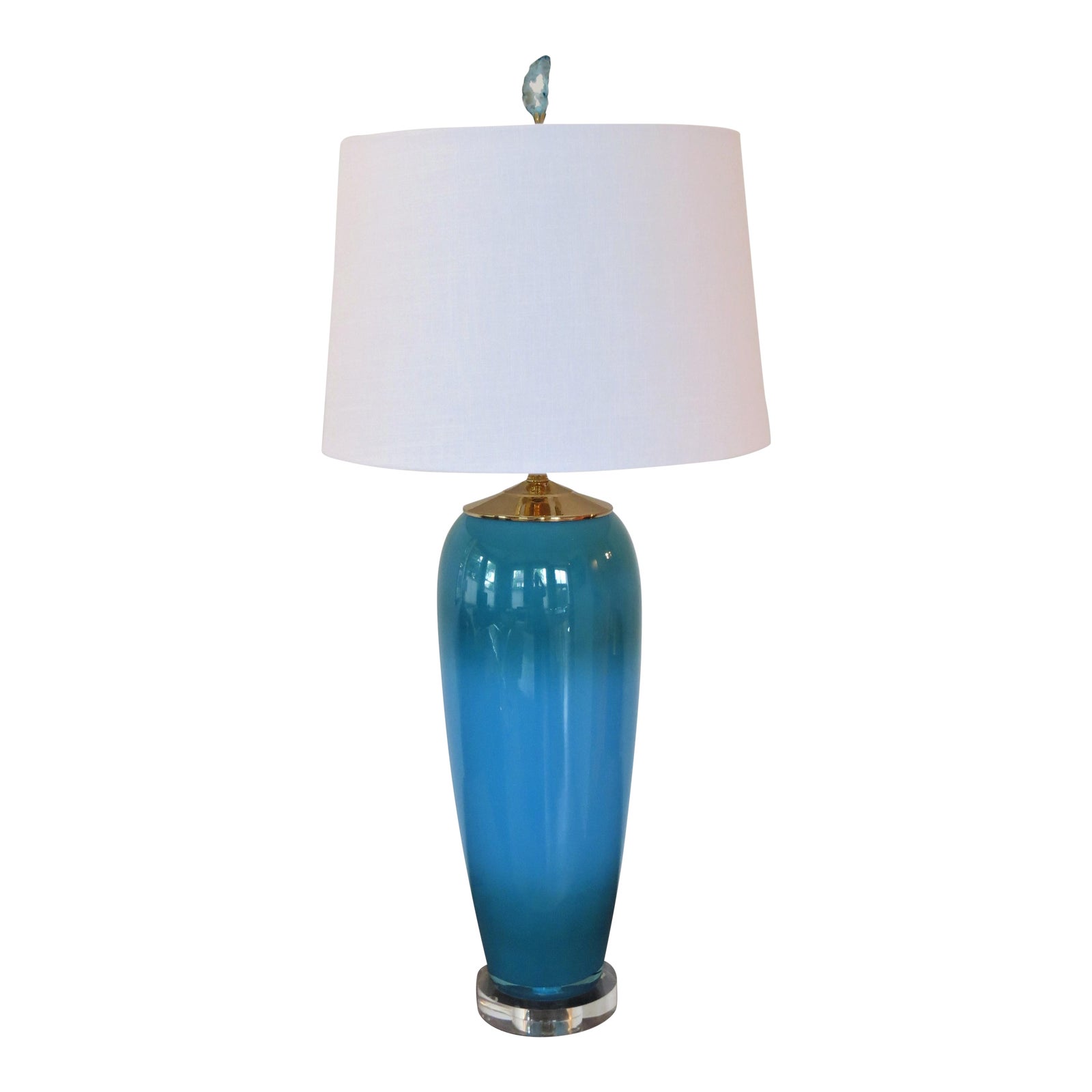 Two Tone Turquoise Glass Lamp and Custom Finial by C. Damien Fox 2019 ...