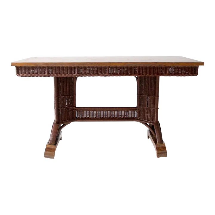 Antique Heywood Wakefield Wicker Table | Chairish