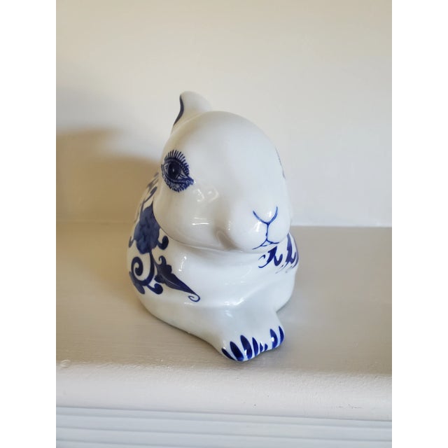 Vintage Blue & White Porcelain Rabbit Figurine | Chairish