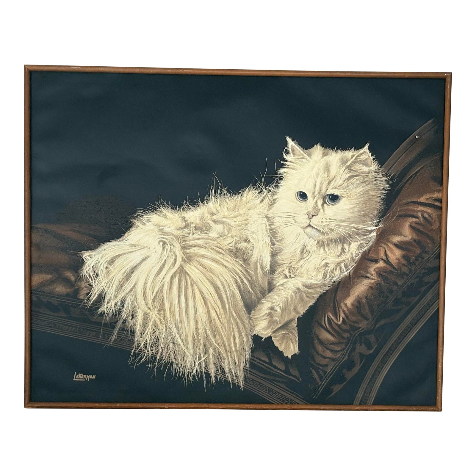1970s Signed Letterman Persian Cat Portrait Oil Painting – Large ...