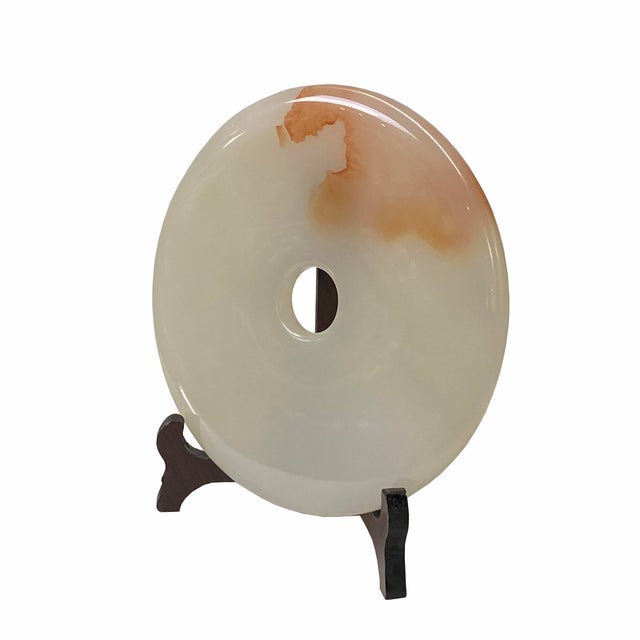 Chinese Natural White Brown Stone Round Fengshui Home Decor Display ...