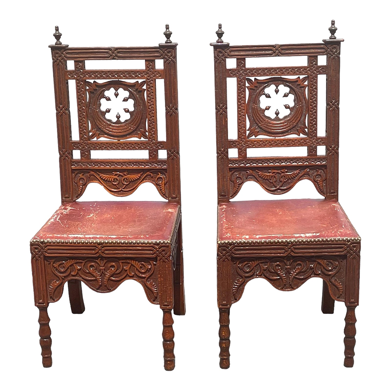 1910s Pair Fine Antique Carved Moroccan Style Chairs | Chairish