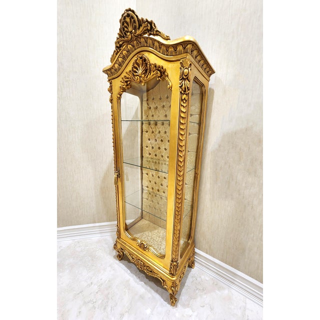 1990s Italian Antique Gold Giltwood Vitrine Curio Display Cabinet ...