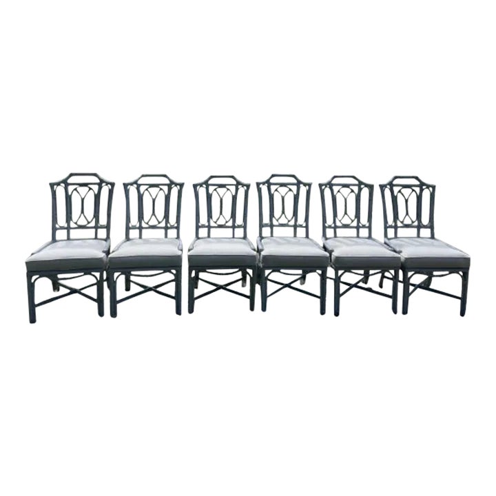 1980s Set of 6 Pagoda Dining Chairs by Ficks Reed-High Quality Bamboo ...