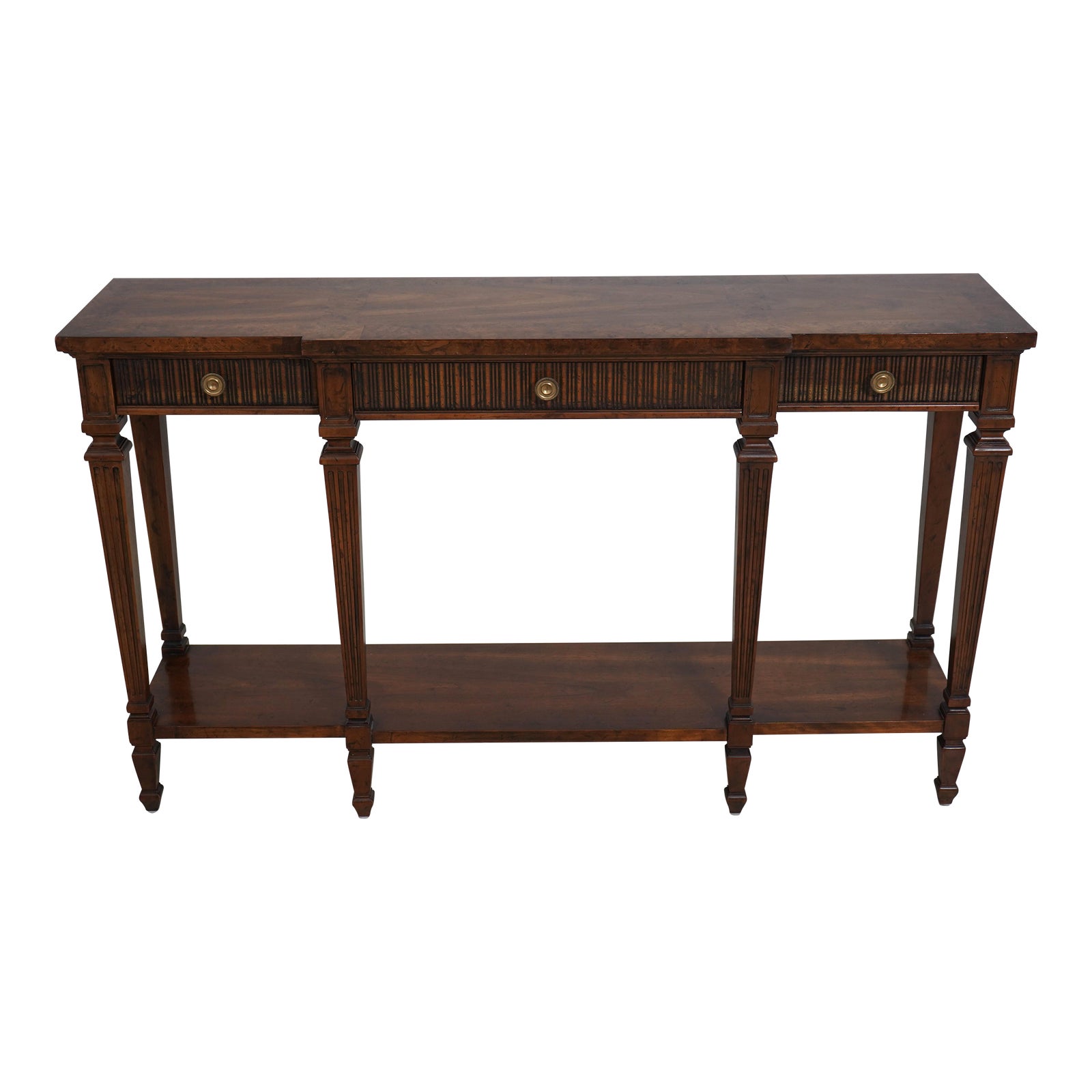 Drexel Walnut 3 Drawer Continental Hall Table | Chairish