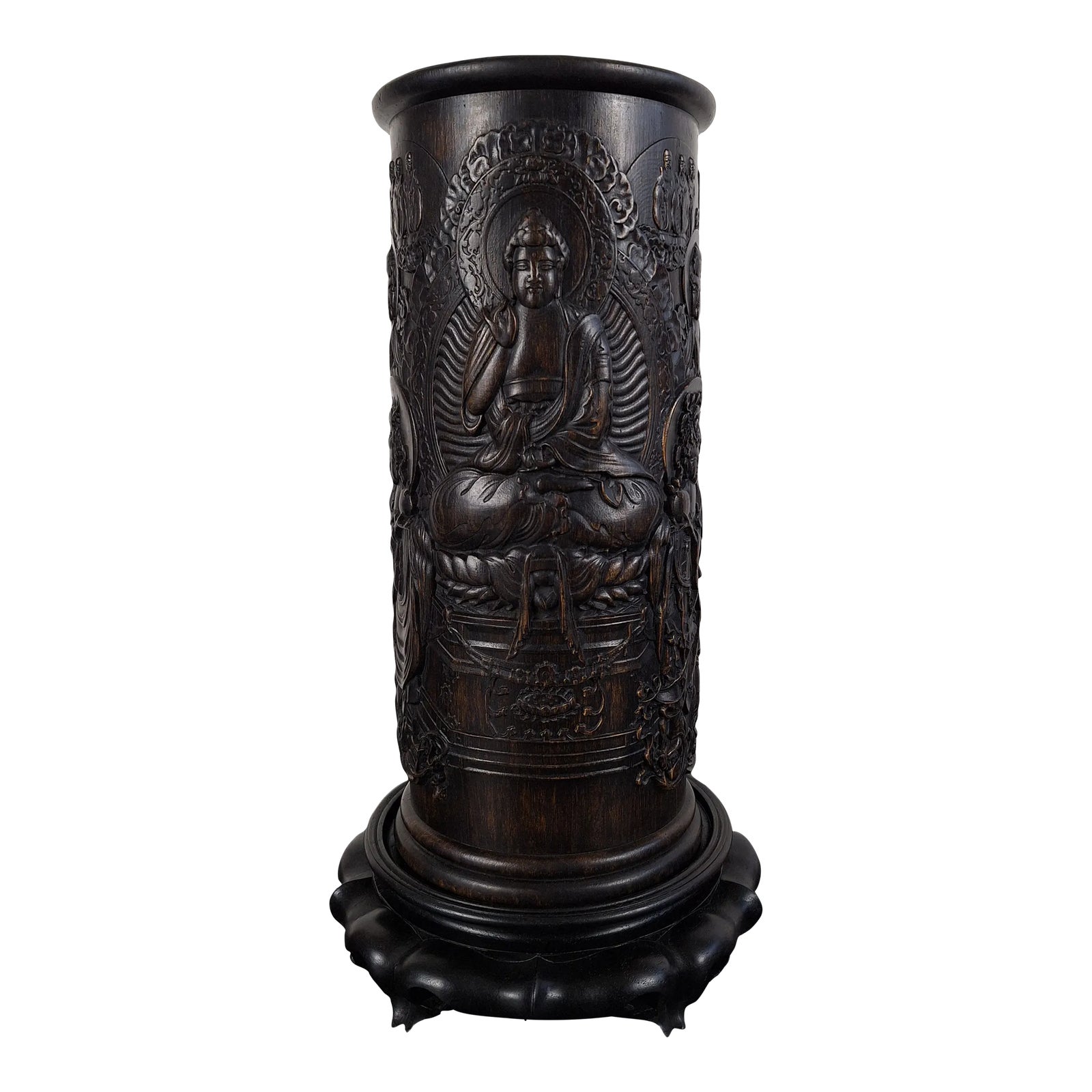 Tall Chinese Bamboo Root Buddhist Deities Bitong | Chairish