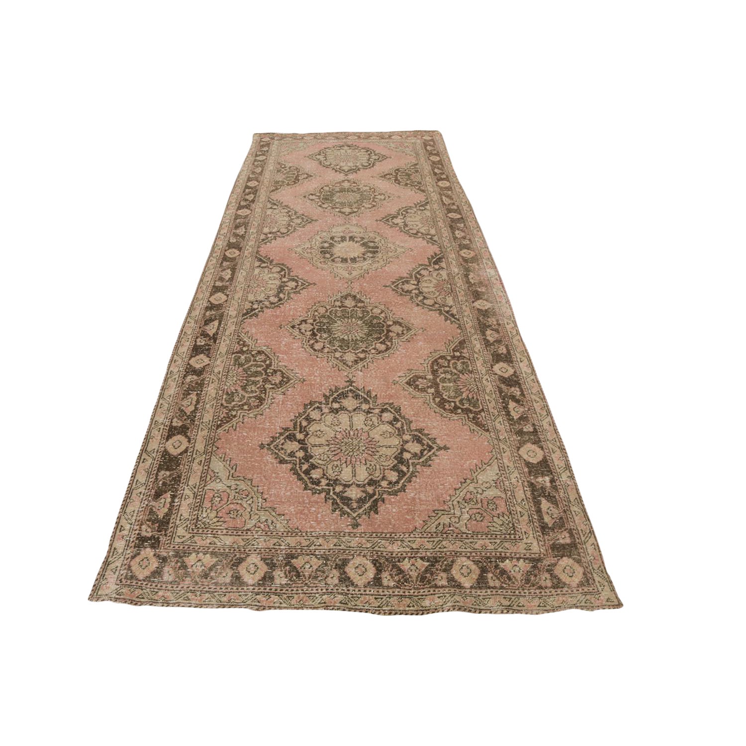 Vintage Turkish Pink Distressed Wool Hand Knotted Wide Runner - 13'X 4 ...