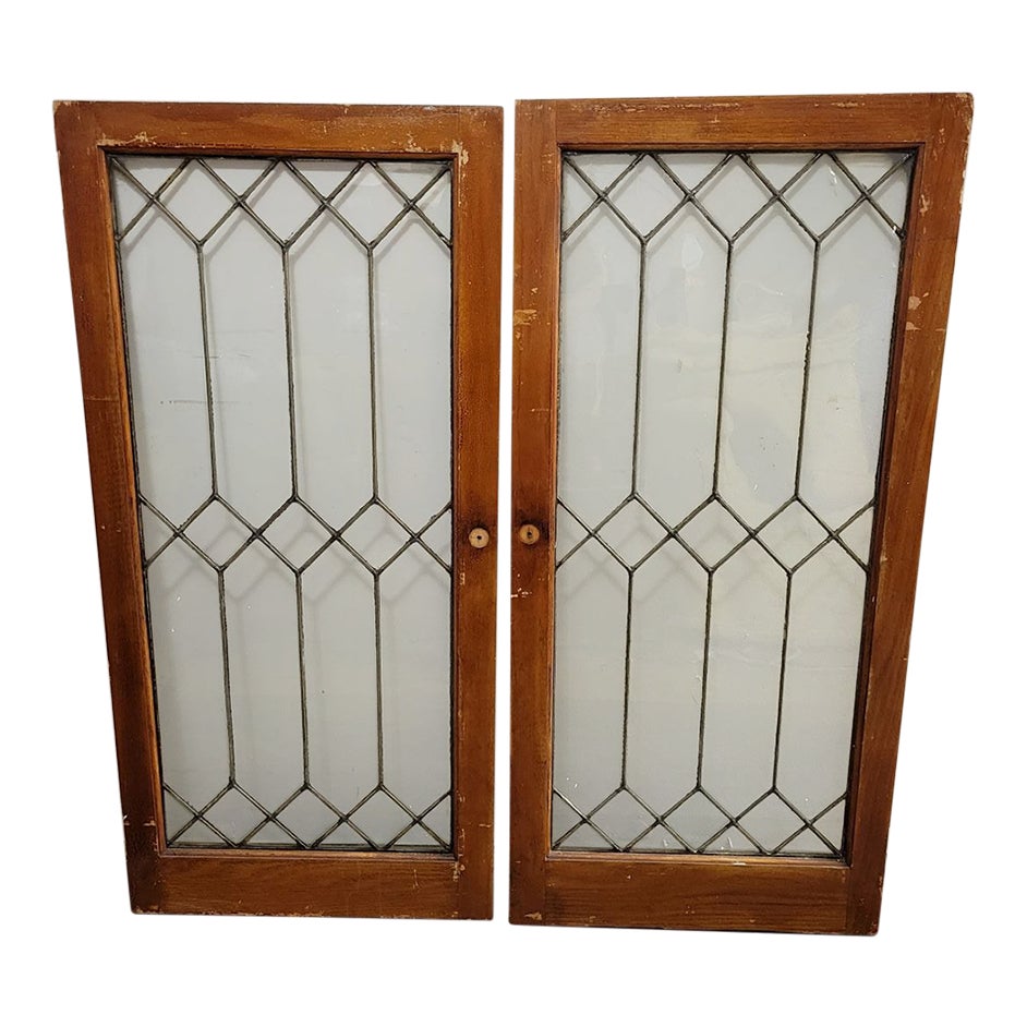 Antique Clear Leaded Glass Windows in Wood Frame - a Pair | Chairish