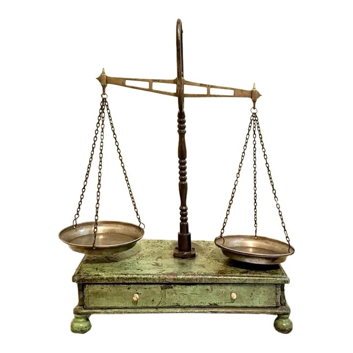 Antique Decorative Balance Scale on Wood Base | Chairish