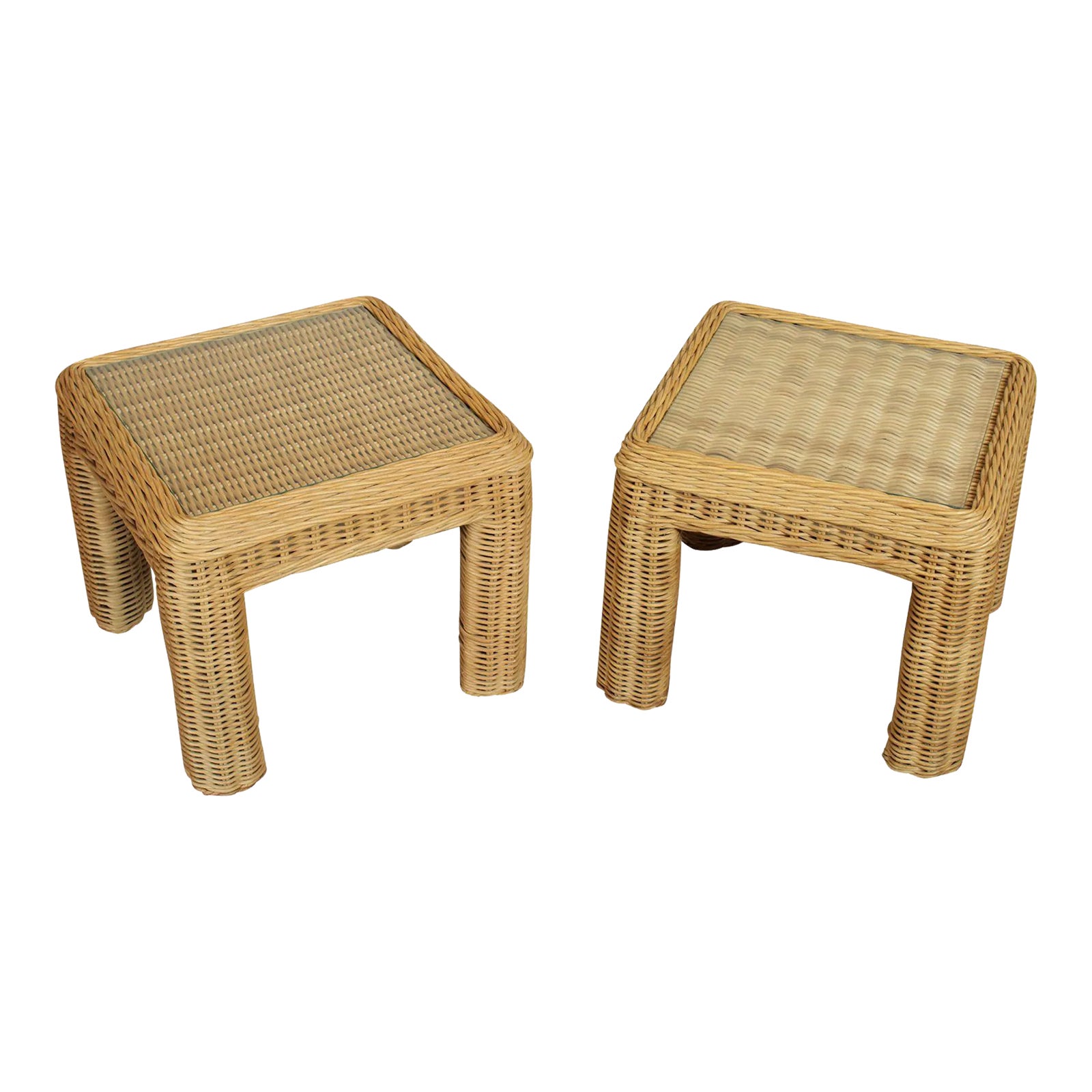 Vintage Square Wicker Side Tables - A Pair | Chairish
