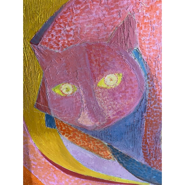 1975 "Le Chat" Abstract Oil Painting by Angel Ponce De Leon, Framed ...