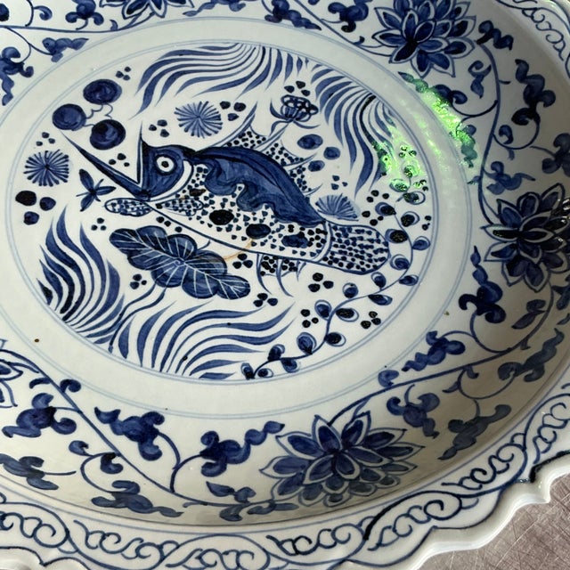 Vintage Asian Blue and White Fish Charger | Chairish