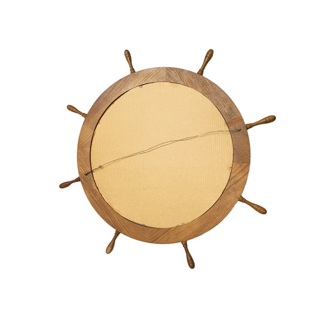 Mid-Century Large Nautical Wooden Ship Wheel Shaped Wall Mirror | Chairish