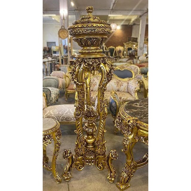 French Rococo Style Gold Pedestal Column | Chairish
