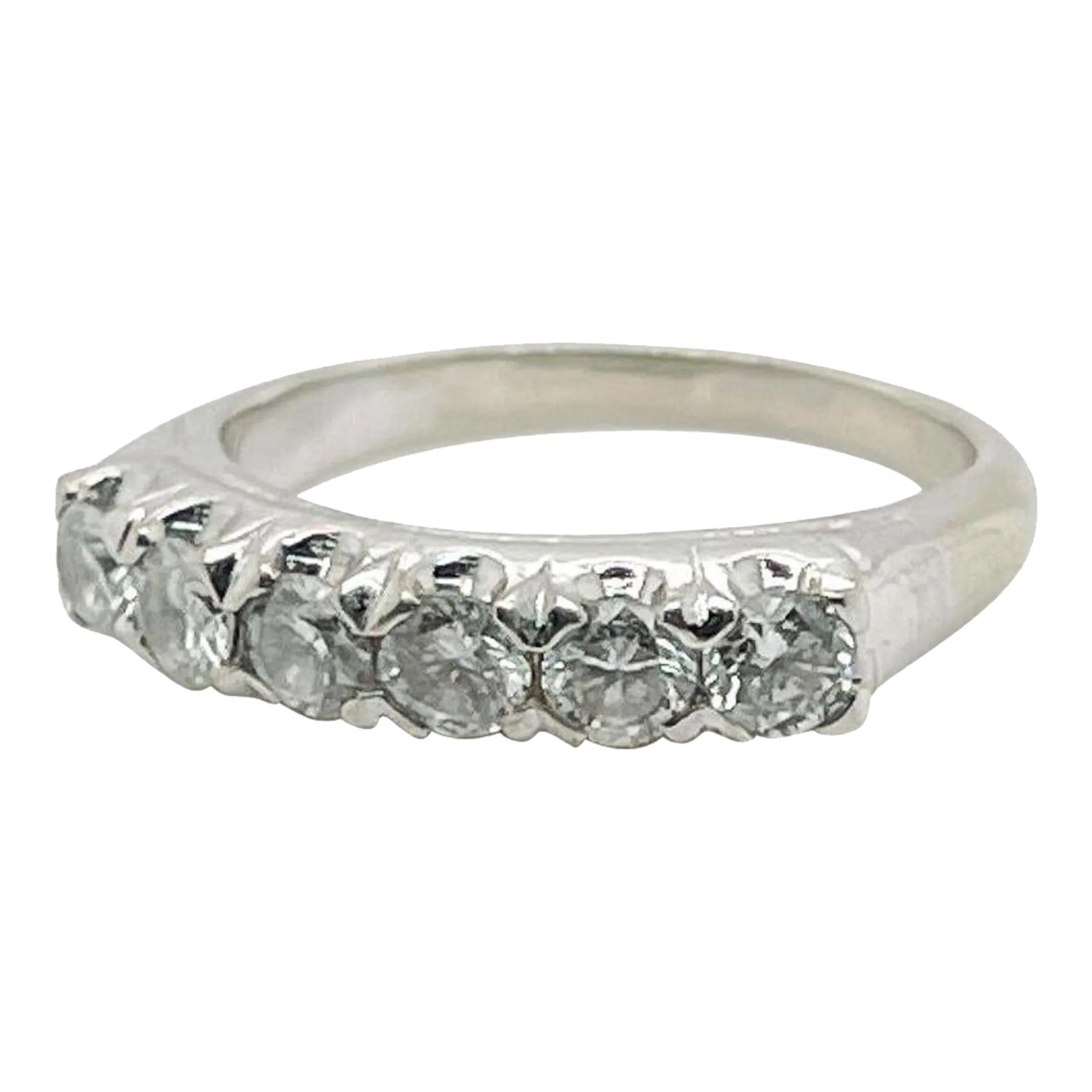 Platinum & Diamond Six-Stone Band Ring Size 6.75 | Chairish