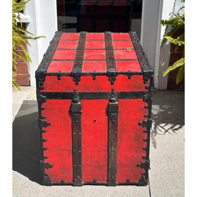 Antique Red C. A. Taylor Chicago Steamer Trunk | Chairish