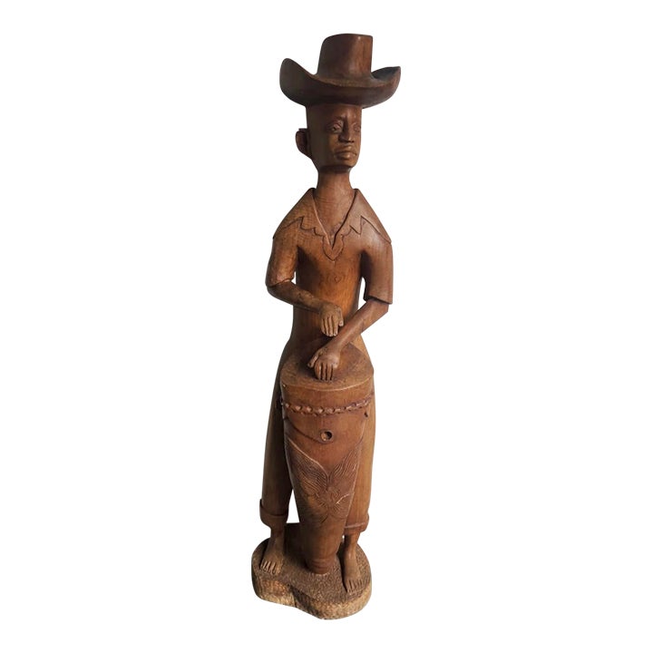 Vintage Boho Monumental Carved Musician | Chairish