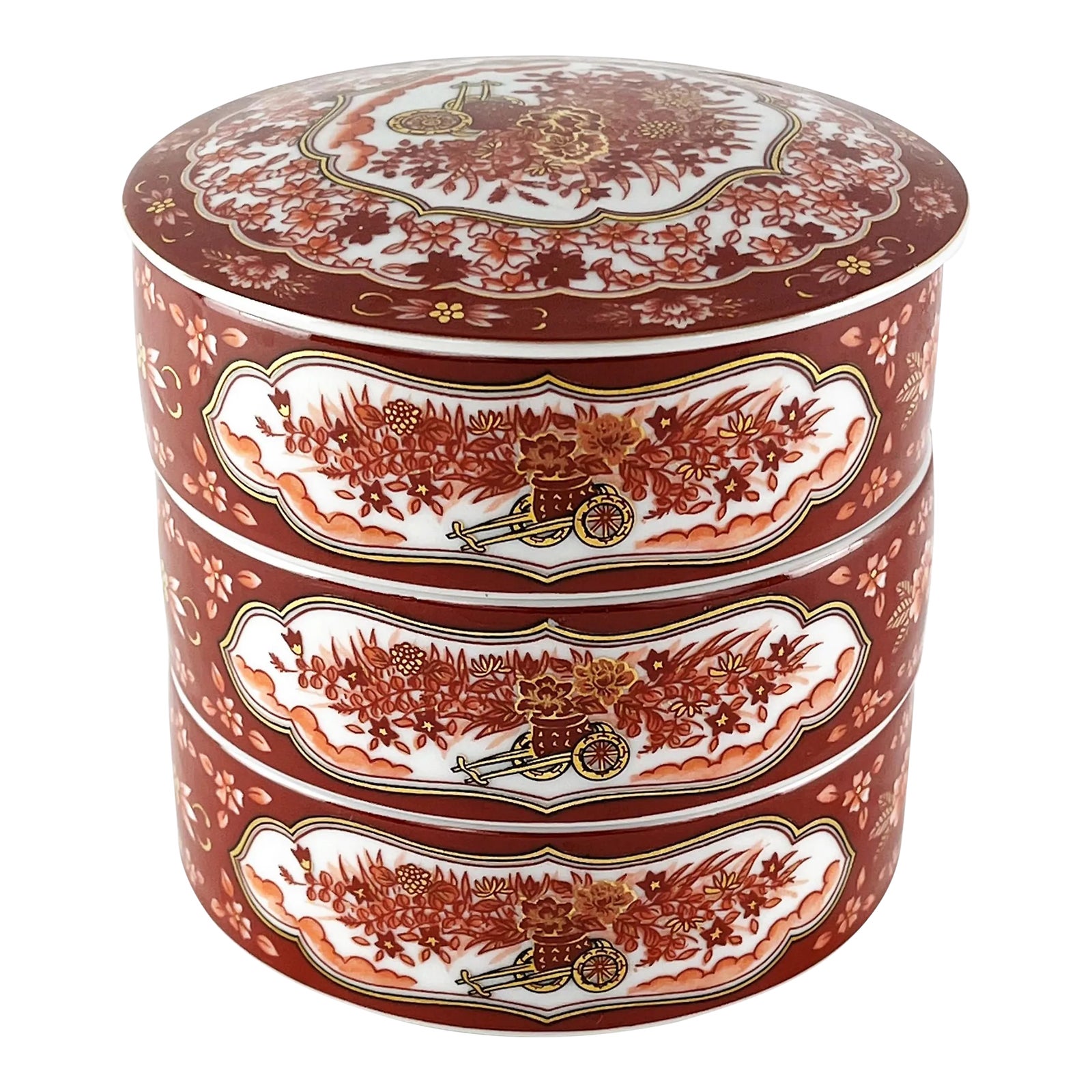 Vintage Chinoiserie Japanese Porcelain Stacking Box | Chairish