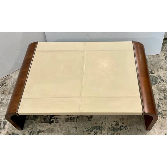 Drexel Heritage Modern Cream Leather Top Elements Cocktail Table | Chairish