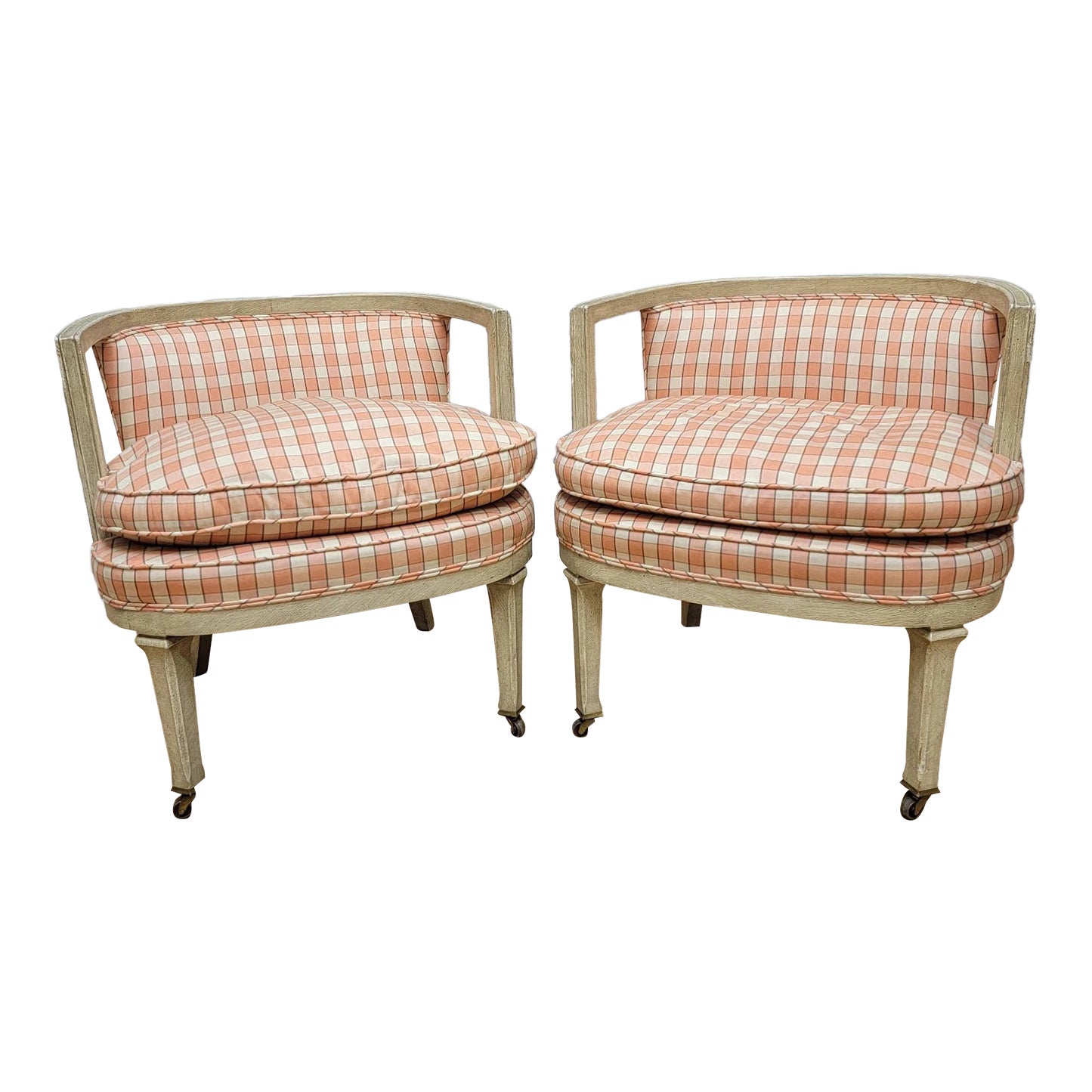 1960s Mid Century Low Back Wood Frame Club Chairs - Pair | Chairish