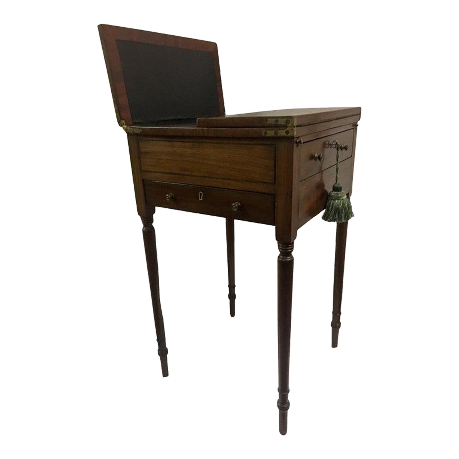 American Flip-Top Writing Table W/Leather Insert & Two Drawers W ...