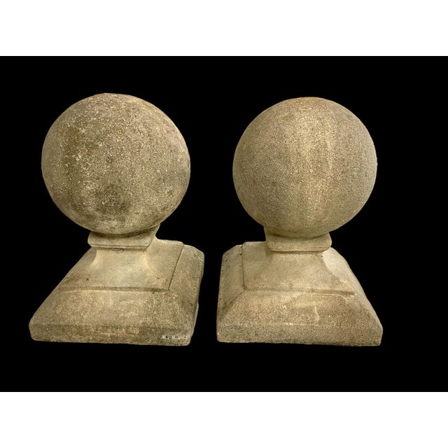 Vintage Concrete Garden Orbs Finials - Set of 2 | Chairish
