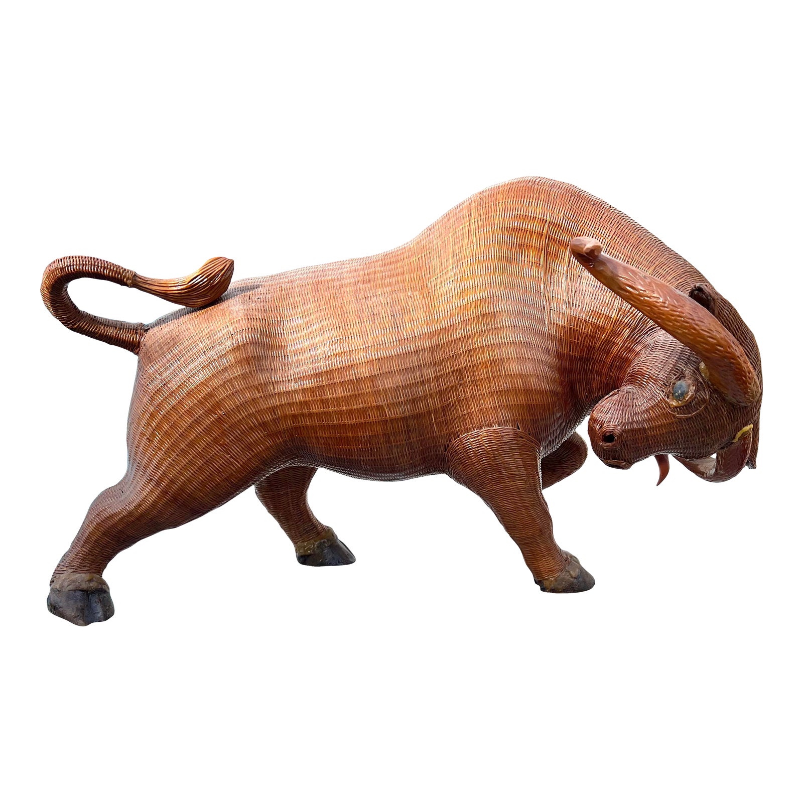 Vintage Wicker Bull Statue | Chairish