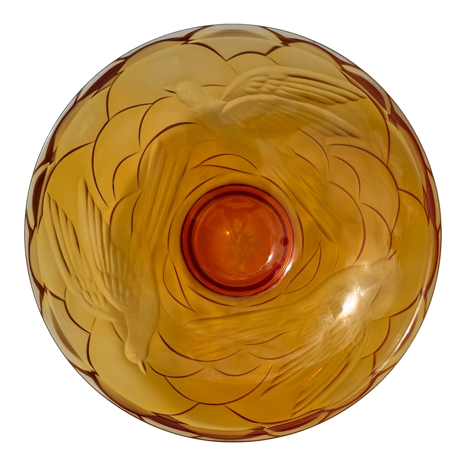 Early 20th Century Amber Bird Motif Decorative Bowl | Chairish