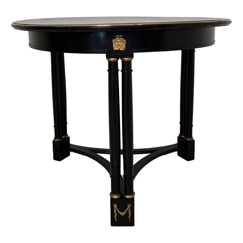 19th Century French Empire Style Black Round Gueridon Table, 1870s ...