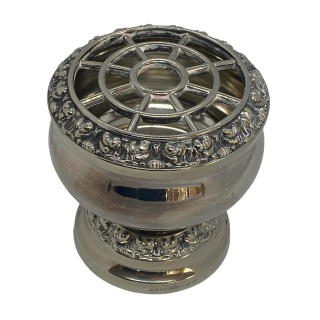 Mid 20th Century Silver Plated Rose Bowl Flower Frog Arranger Vase by ...