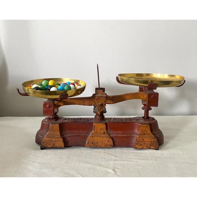 Early 20th Century Cast Iron Balance Scales With Brass Pans | Chairish